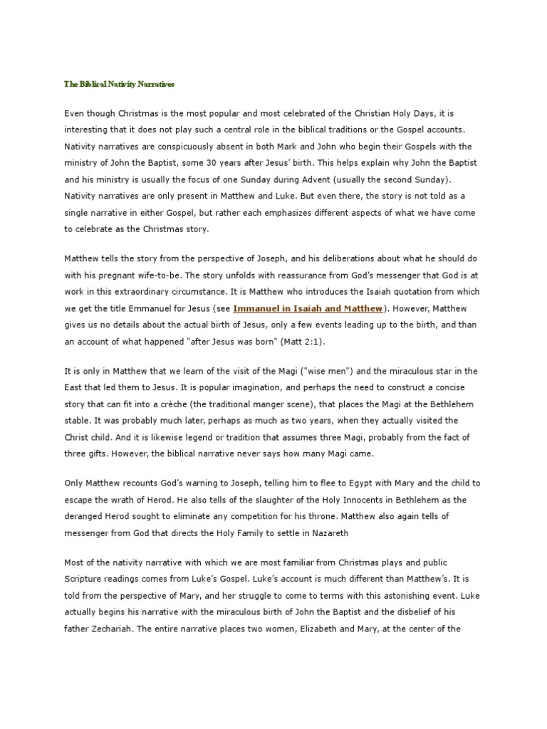 The Biblical Nativity Narratives: Immanuel in Isaiah and Matthew | PDF ...