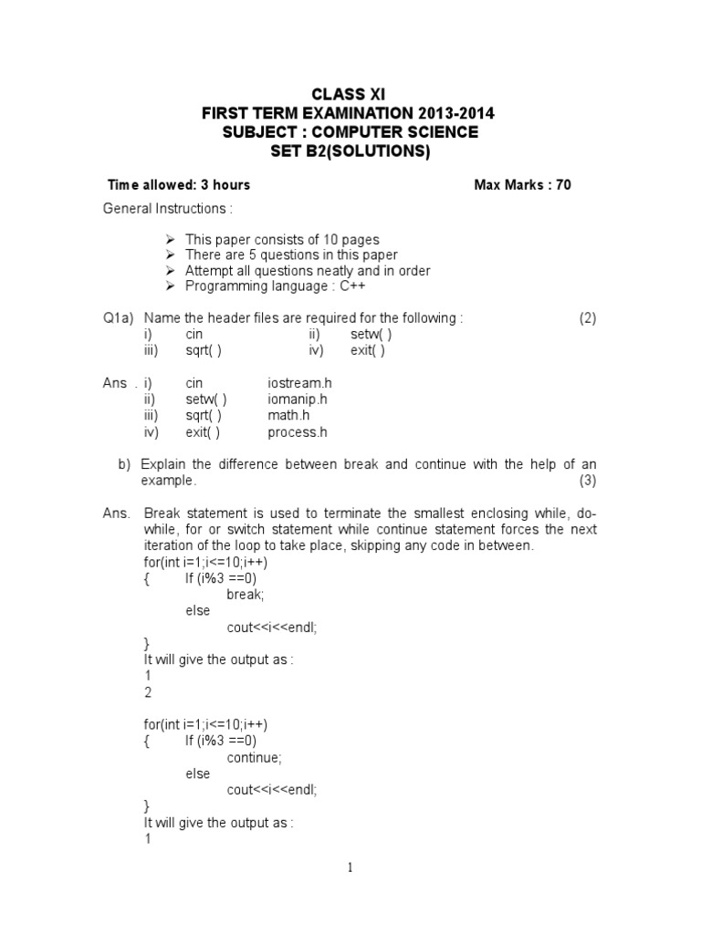 Xi Cs First Setb2 Sol | PDF | Control Flow | Data Type