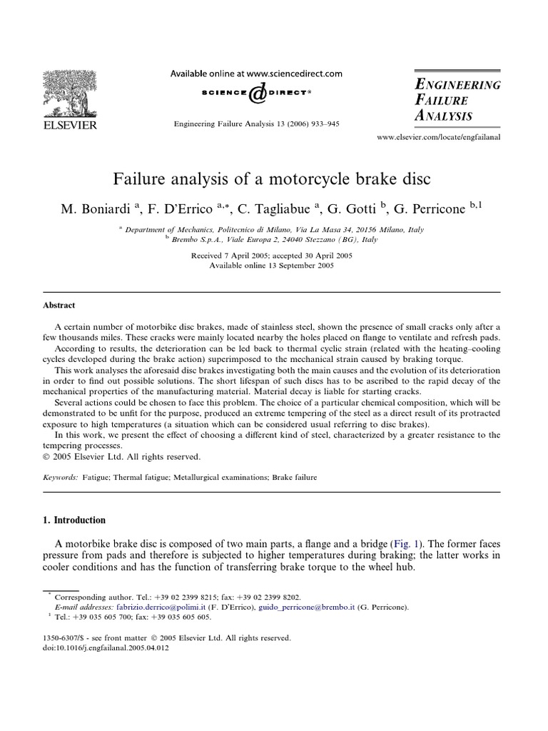 Failure Analysis of A Motorcycle Brake Disc | PDF | Fracture | Steel