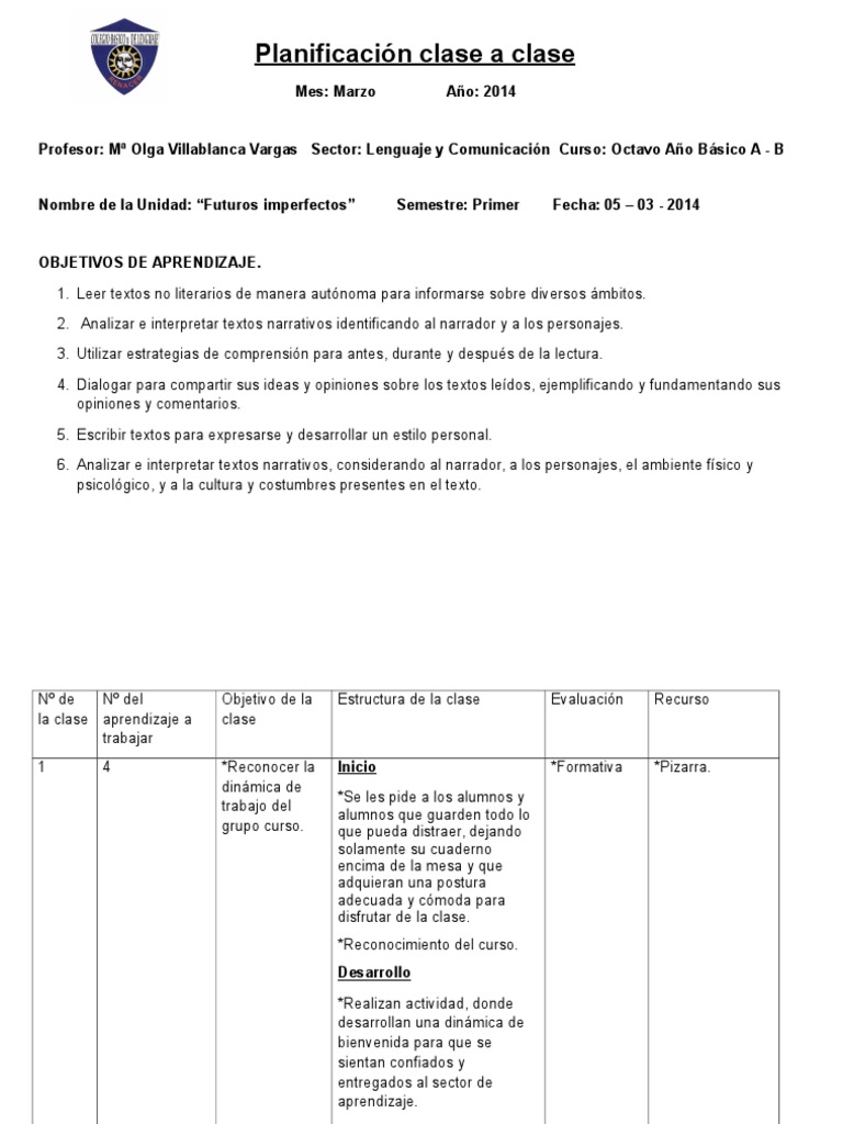 Planificación Octavo | PDF | Lectura (proceso) | Narración