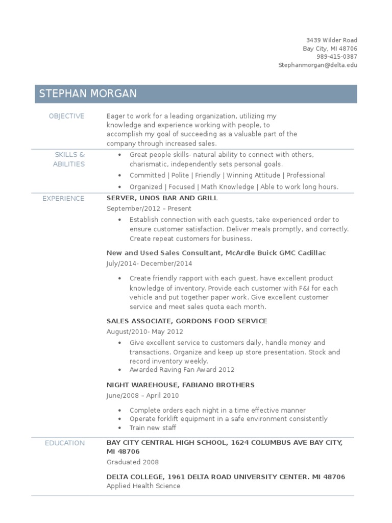 Stephan Morgan's Sales & Service Resume | PDF | Career & Growth