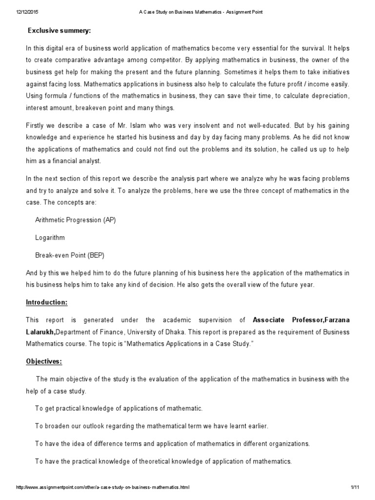A Case Study On Business Mathematics | PDF | Interest | Logarithm