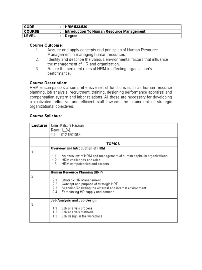 Lesson Plan HRM 533 | PDF | Human Resource Management | Collective Bargaining