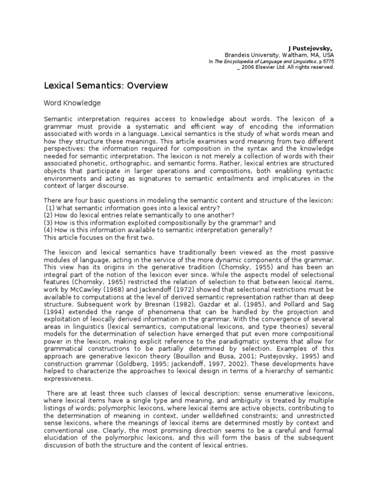 An In-Depth Look at Lexical Semantics: Analyzing Word Meaning, Polysemy, and the Structure of ...