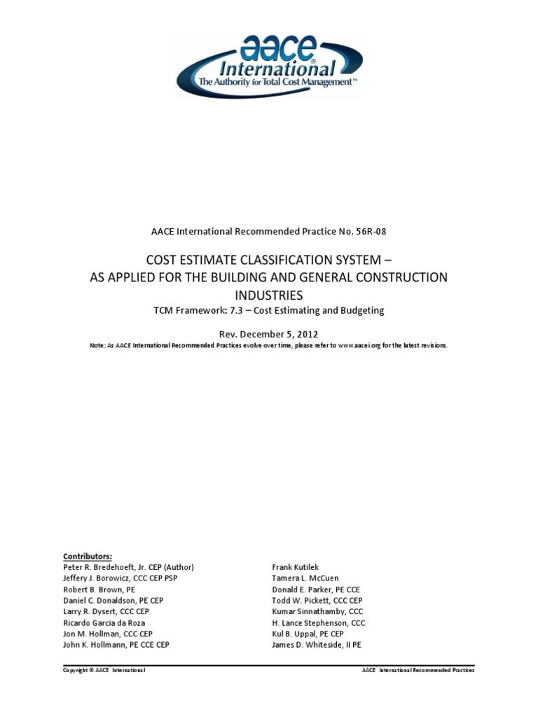 56r-08 Cost Estimate Classification System - As Applied For The ...