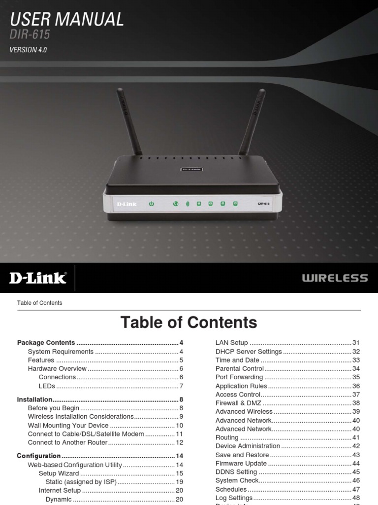 DIR-615 Wireless Router (User Manual) | PDF | Ip Address | Wireless Lan