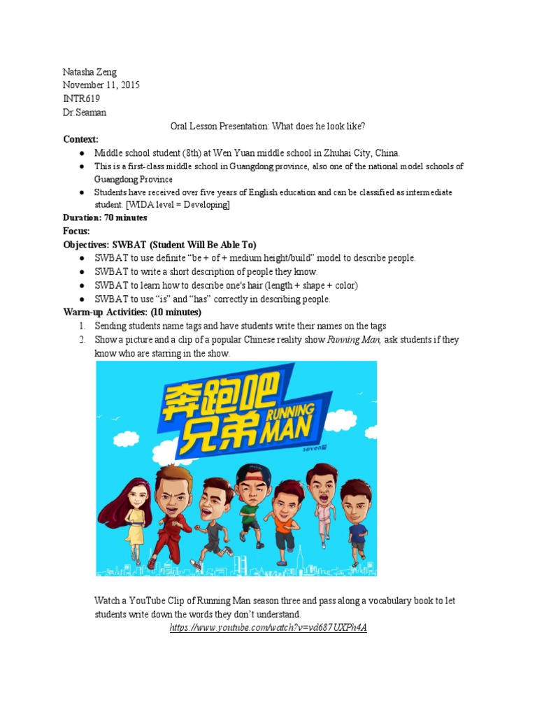 Describe People: ESL Lesson Plan | PDF | Learning | Communication