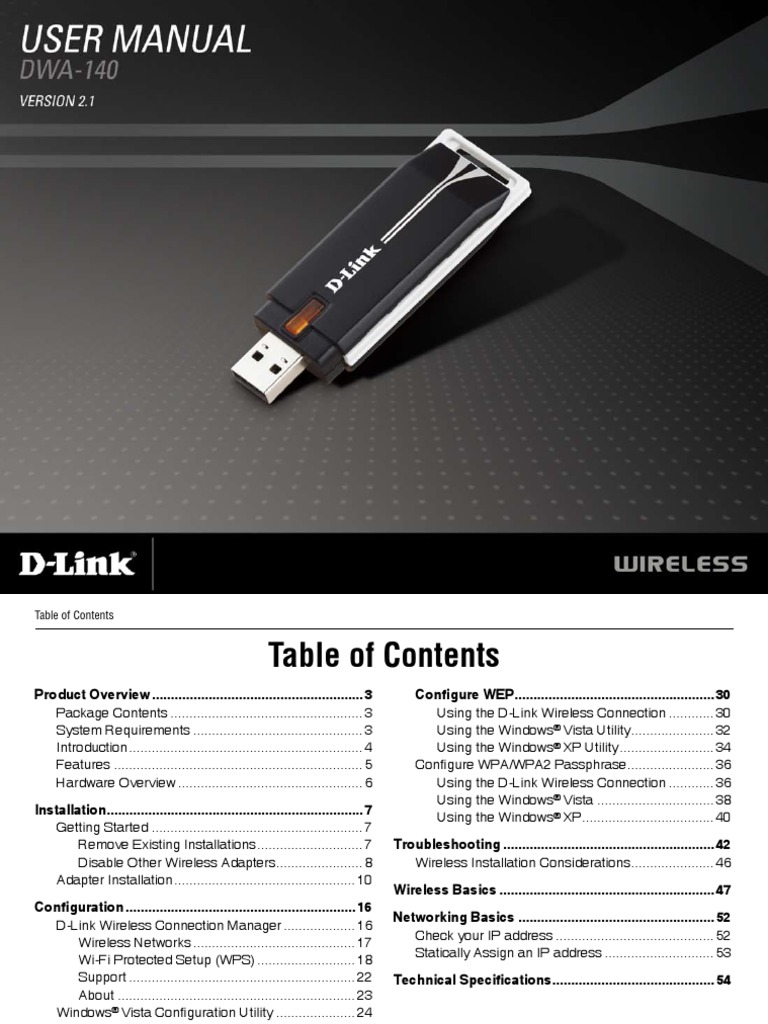 DWA-140 Wireless USB Adapter (User Manual) | PDF | Wireless Lan ...