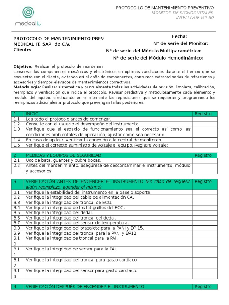 Protocolo de Mantenimiento Preventivo - mp60 | PDF | Medicina | Naturaleza