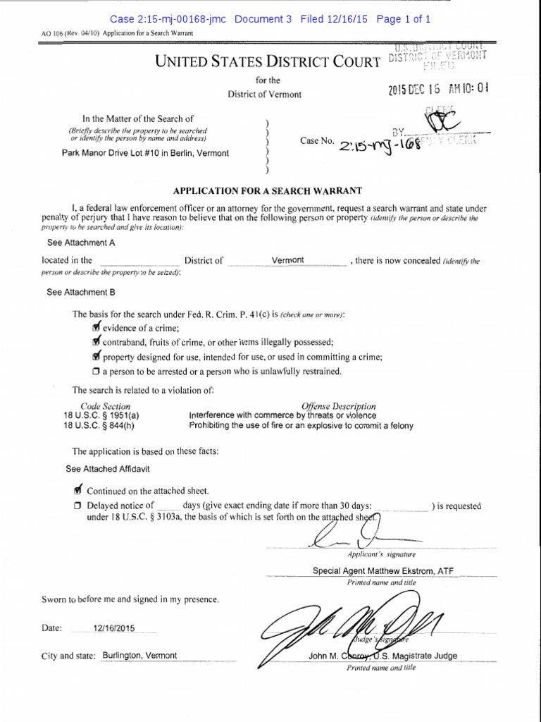PDF: Northfield Fatal Fire Search Warrant Application | Handgun | Firearms