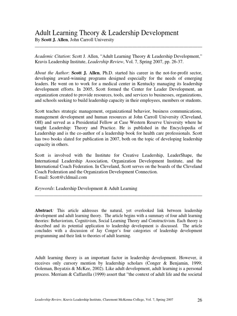 Adult Learning Theories in Leadership Development | PDF | Classical ...