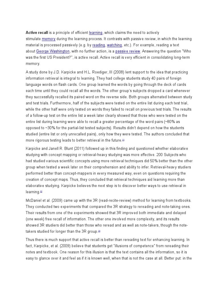 Active Recall | PDF | Educational Psychology | Psychology