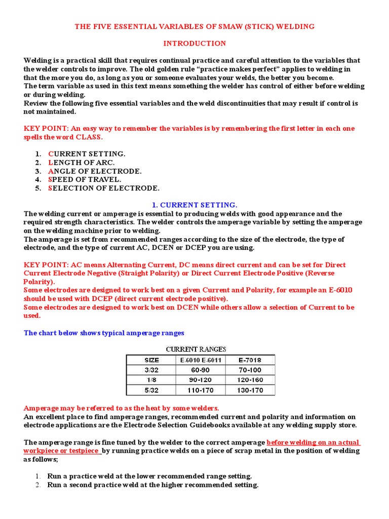 Essential Variables of Smaw | PDF | Electric Arc | Welding