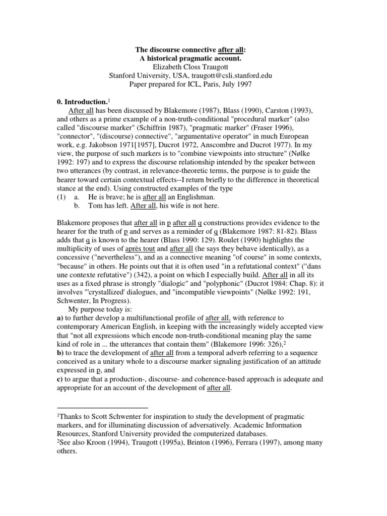 The Discourse Connective After All - Elizabeth Traugott | PDF ...