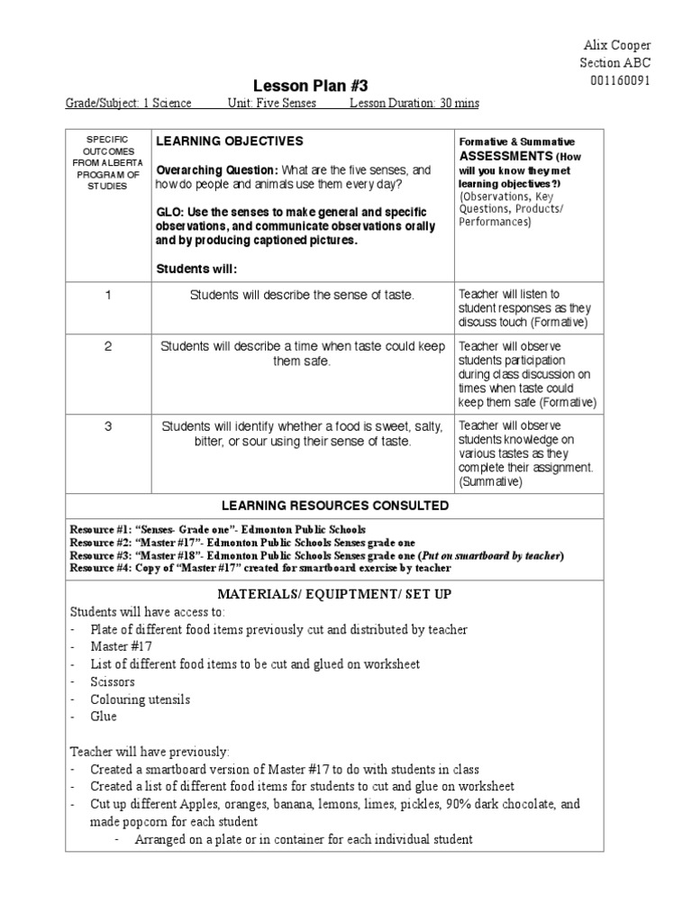 Lesson Plan - Taste | PDF | Taste | Learning