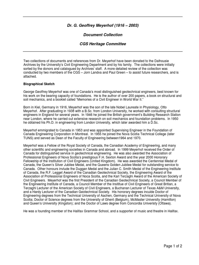 Biografia George Geoffrey Meyerhof 1916 2013 | PDF