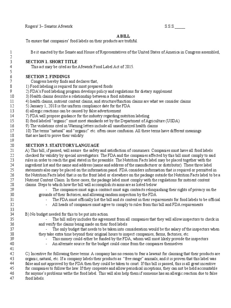 Afework Food Label Act Overview | PDF | Nutrition Facts Label | Food ...
