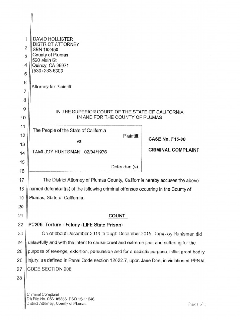 Tami Joy Huntsman Complaint | PDF | Human Rights | Crime & Violence