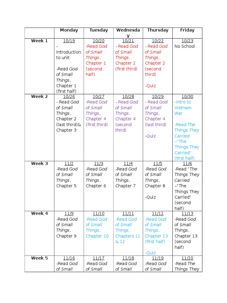 God of Small Things Reading Schedule | PDF | Religion & Spirituality