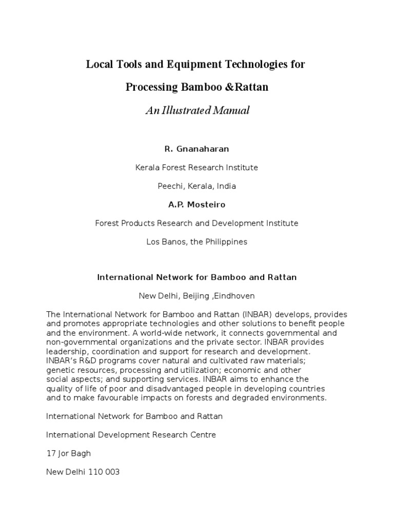Local Tools and Equipment Technologies for Processing Bamboo & Rattan ...