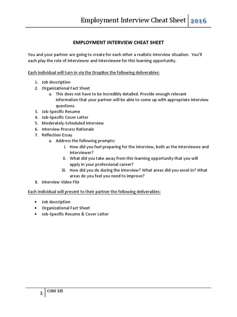 Employment Interview Cheat Sheets | PDF