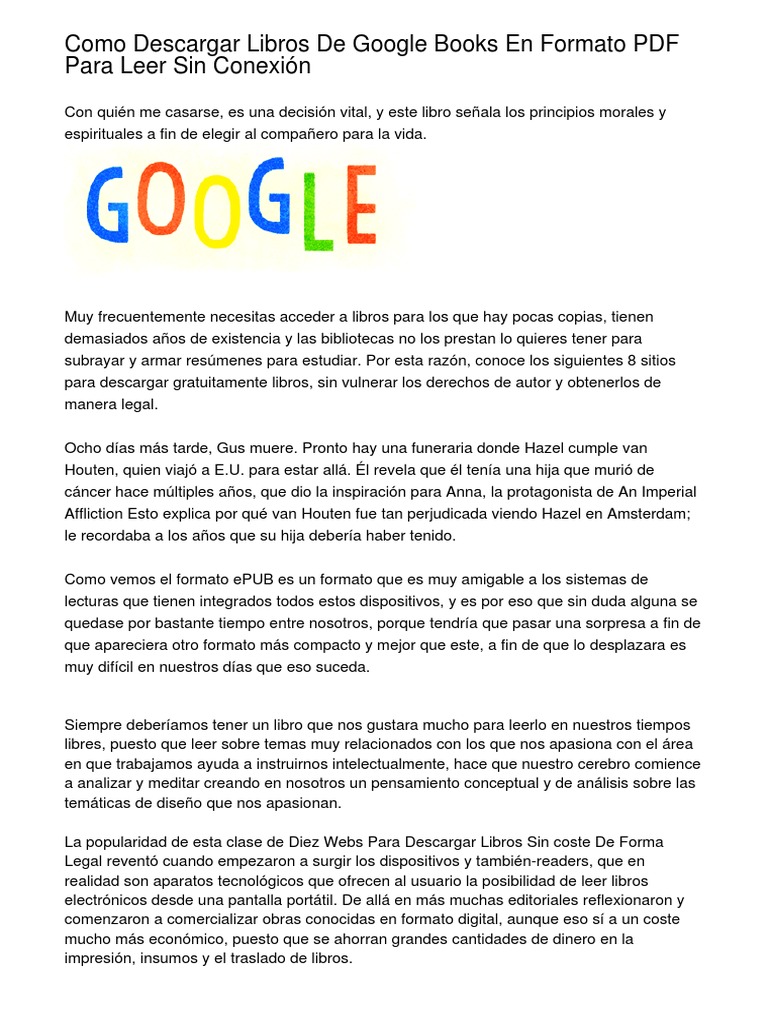 Como Descargar Libros de Google Books en Formato PDF para Leer Sin ... Como Descargar Libros de Google Books en Formato PDF para Leer Sin ...