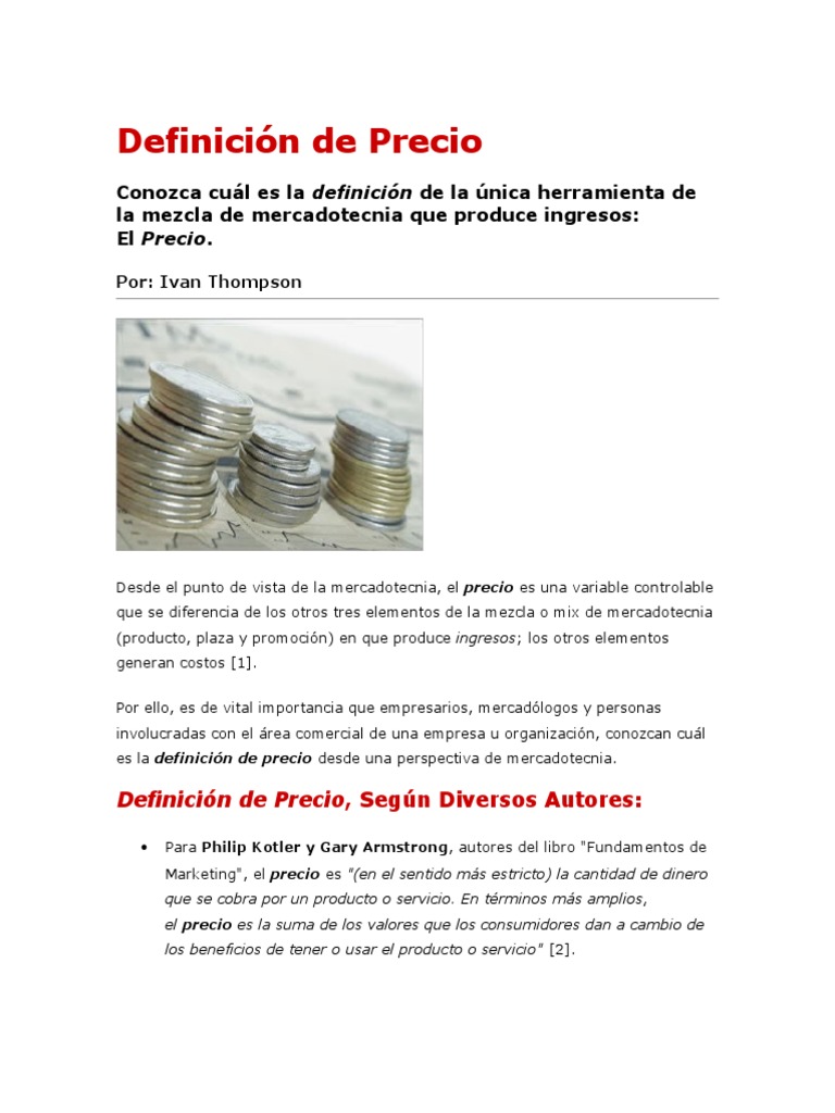 Definición de Precio | Descargar gratis PDF | Teorías económicas | Precios