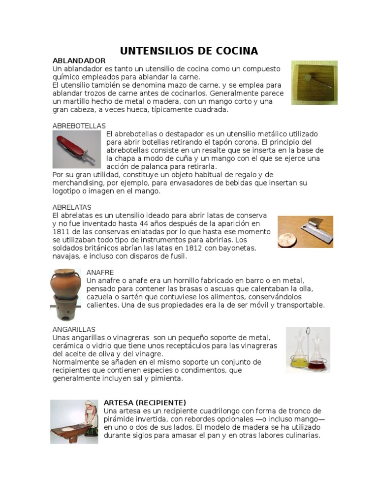 Untensilios de Cocina | PDF | Utensilios de cocina y utensilios para ...