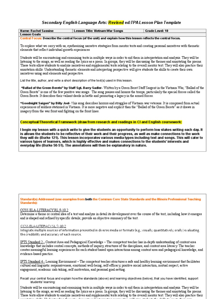 Ci 403 Lesson Plan 3 Pdf Educational Assessment Conversation