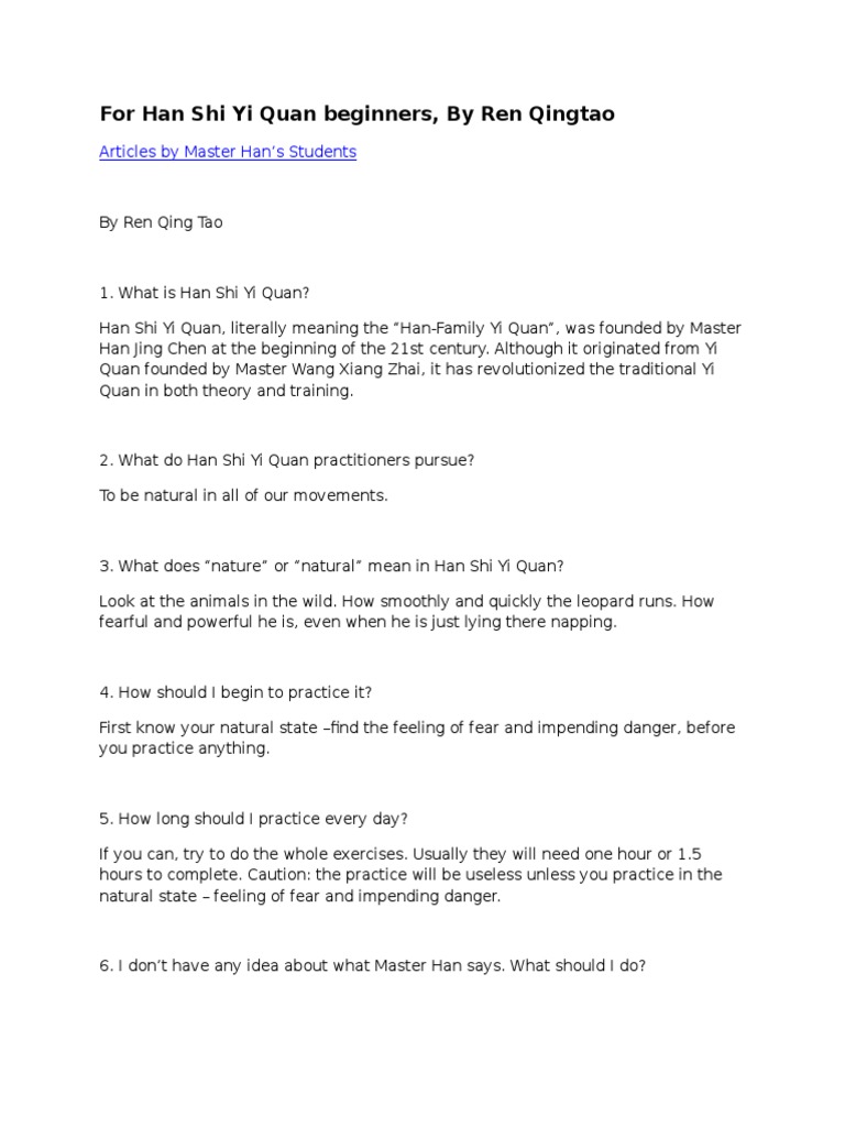 For Han Shi Yi Quan Beginners, by Ren Qingtao | PDF