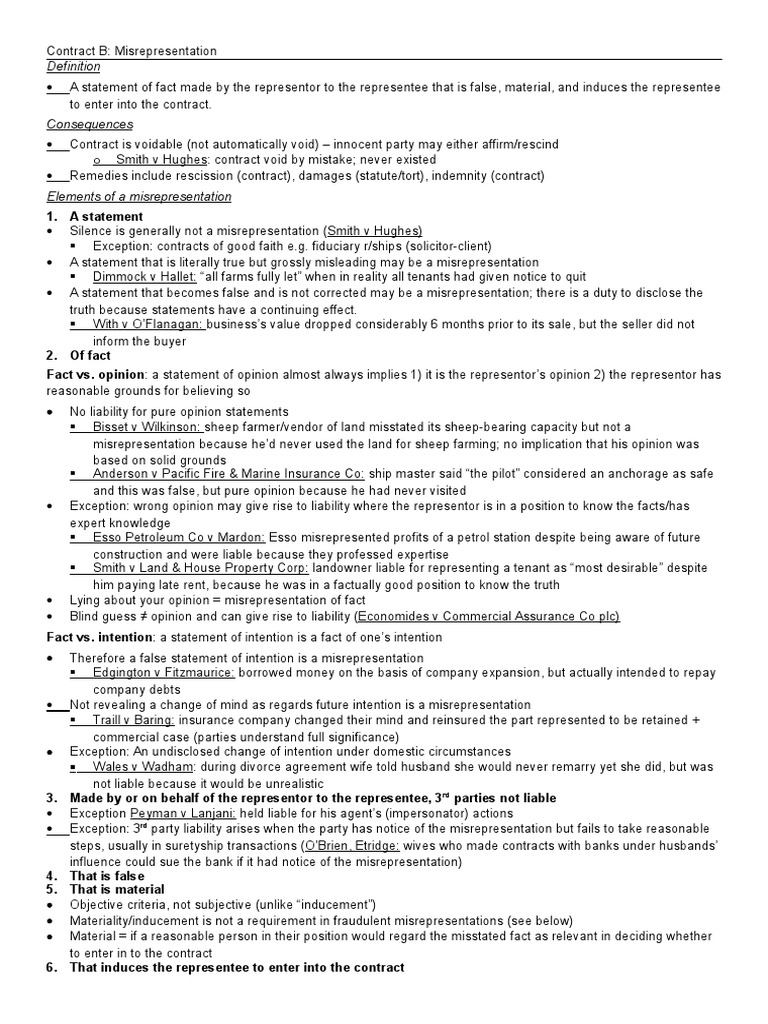 Misrepresentation | PDF | Misrepresentation In English Law ...