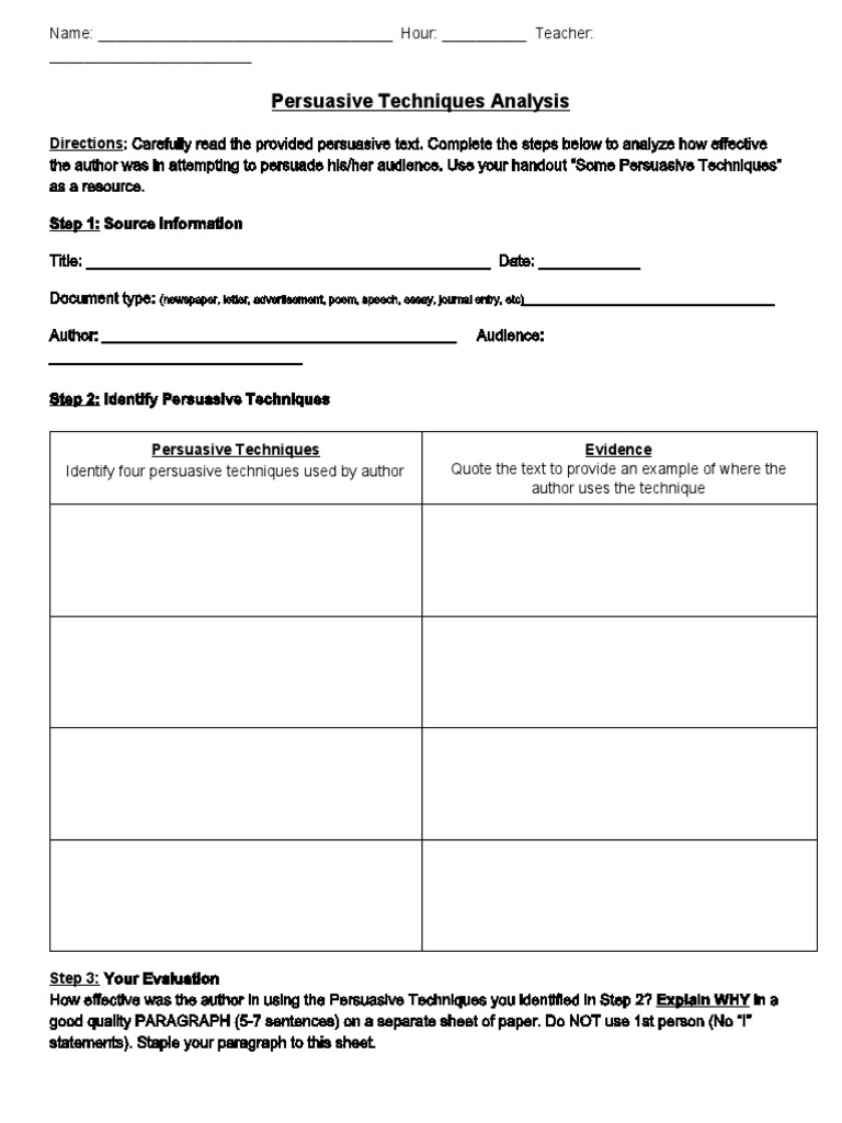 Persuasive Techniques Analysis Guide | PDF