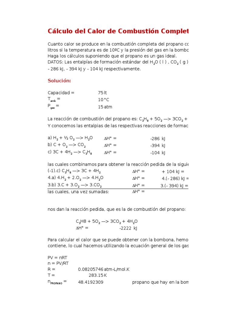 Calculo de Calor de Combustion Completa de Una Bombona | PDF