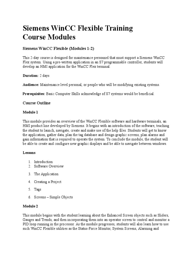 Siemens WinCC Flexible Training Course | PDF