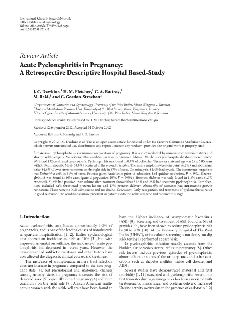 Acute Pyelonephritis in Pregnancy | PDF | Preterm Birth | Urinary Tract ...