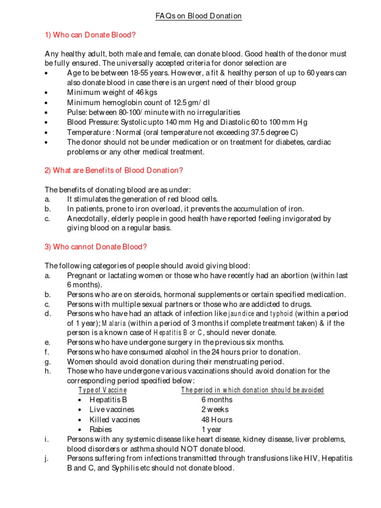 FAQ On Blood Donation | PDF | Blood Donation | Hepatitis