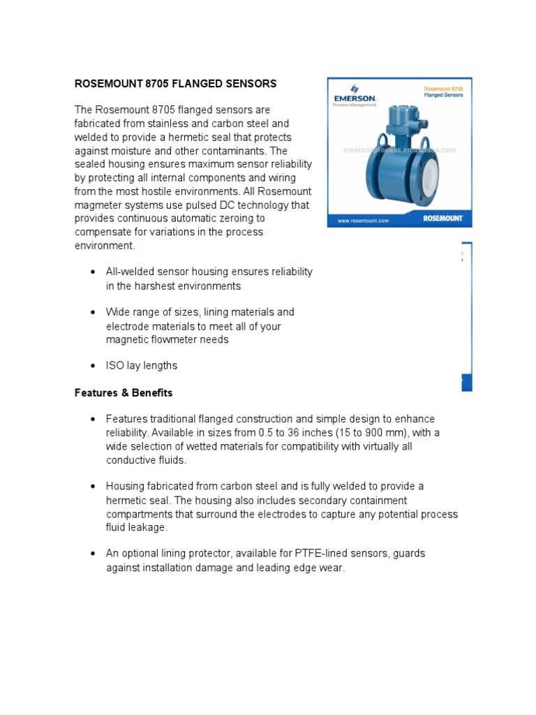 Rosemount 8705 Flanged Sensor Overview | PDF | Flow Measurement ...