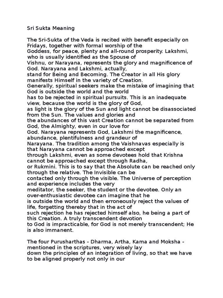 Sri Sukta Meaning | PDF | Deities | Indian Religions