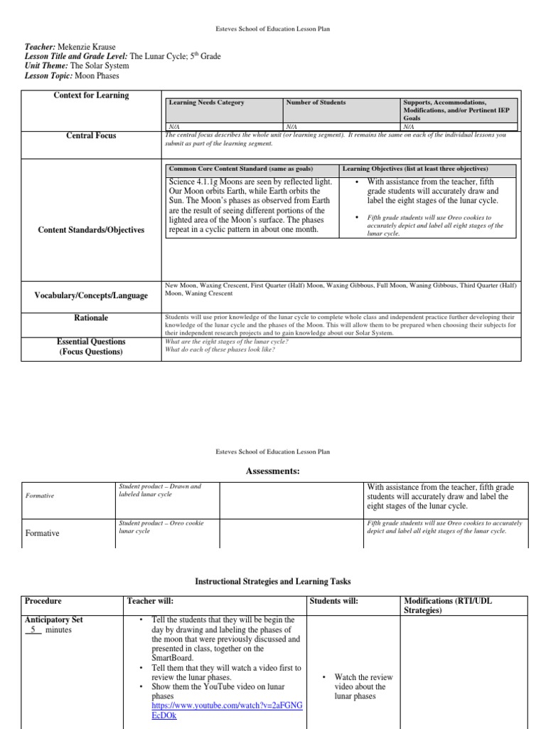 Science Lesson Plan 2 Compressed | PDF | Moon | Pedagogy