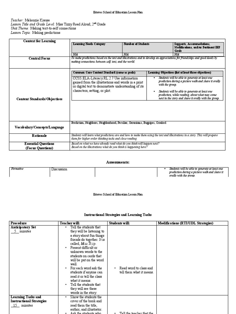Ela Lesson Plan 1 Lesson Plan Pedagogy Free 30 day Trial Scribd