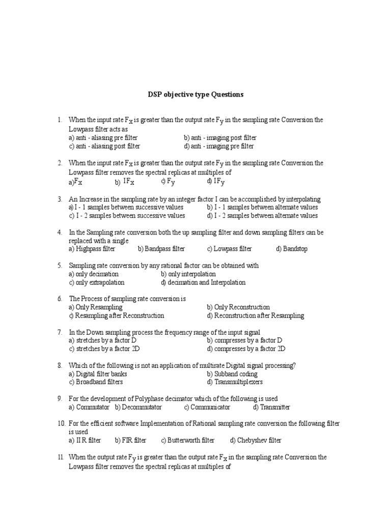 Dsp Objective Type Type Questions Pdf Sampling Signal Processing Digital Signal Processing 