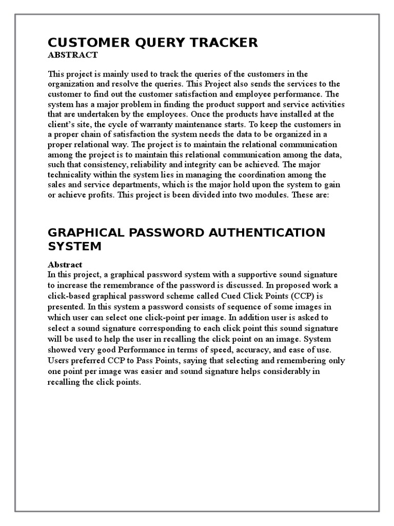 Customer Query Tracker: Graphical Password Authentication System | PDF ...