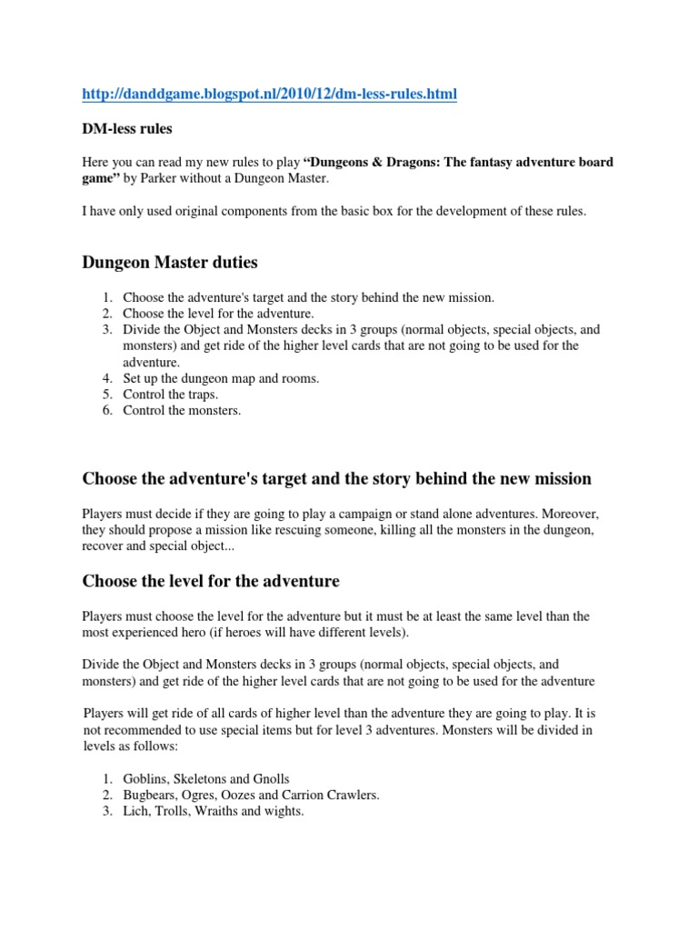 DM-less D&D rules for solo play | PDF | Dungeons & Dragons | Dice
