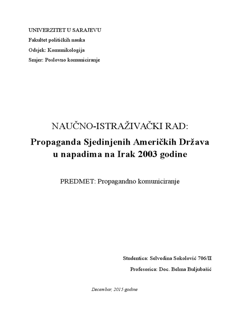 Propaganda SAD-A U Napadima Na Irak 2003 | PDF