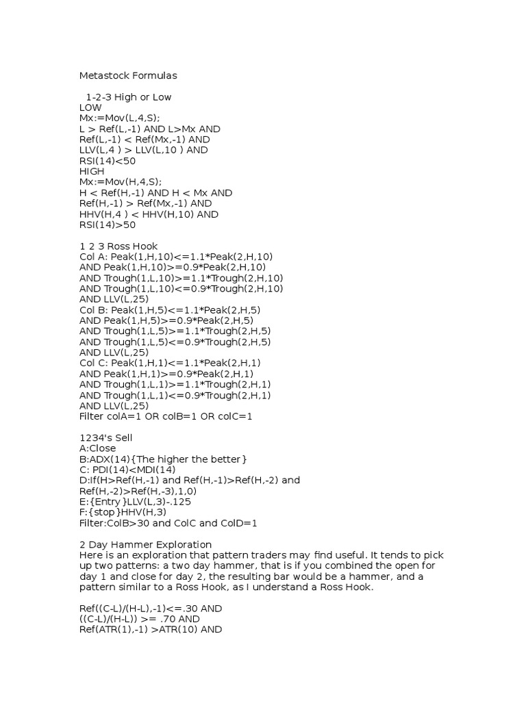 Metastock Formulae | PDF | Moving Average | Day Trading