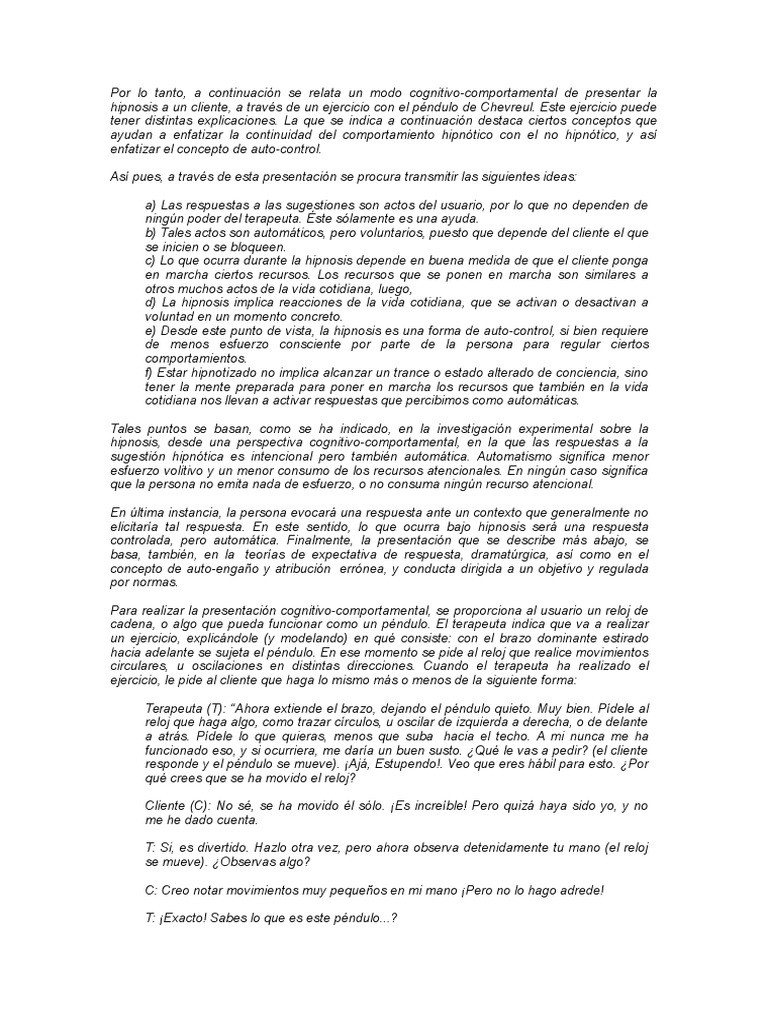 Explicacion Pendulo de Chevreul | PDF | Hipnosis | Psicología clínica