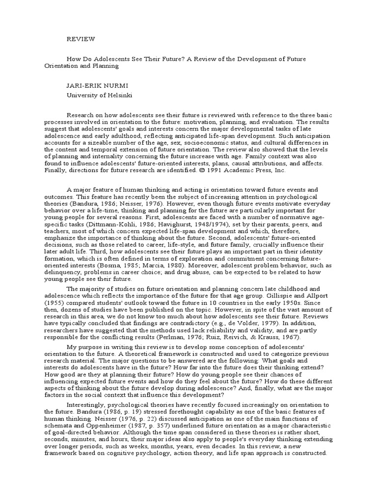 How Do Adolescent See Their Future? A Review of The Development of ...