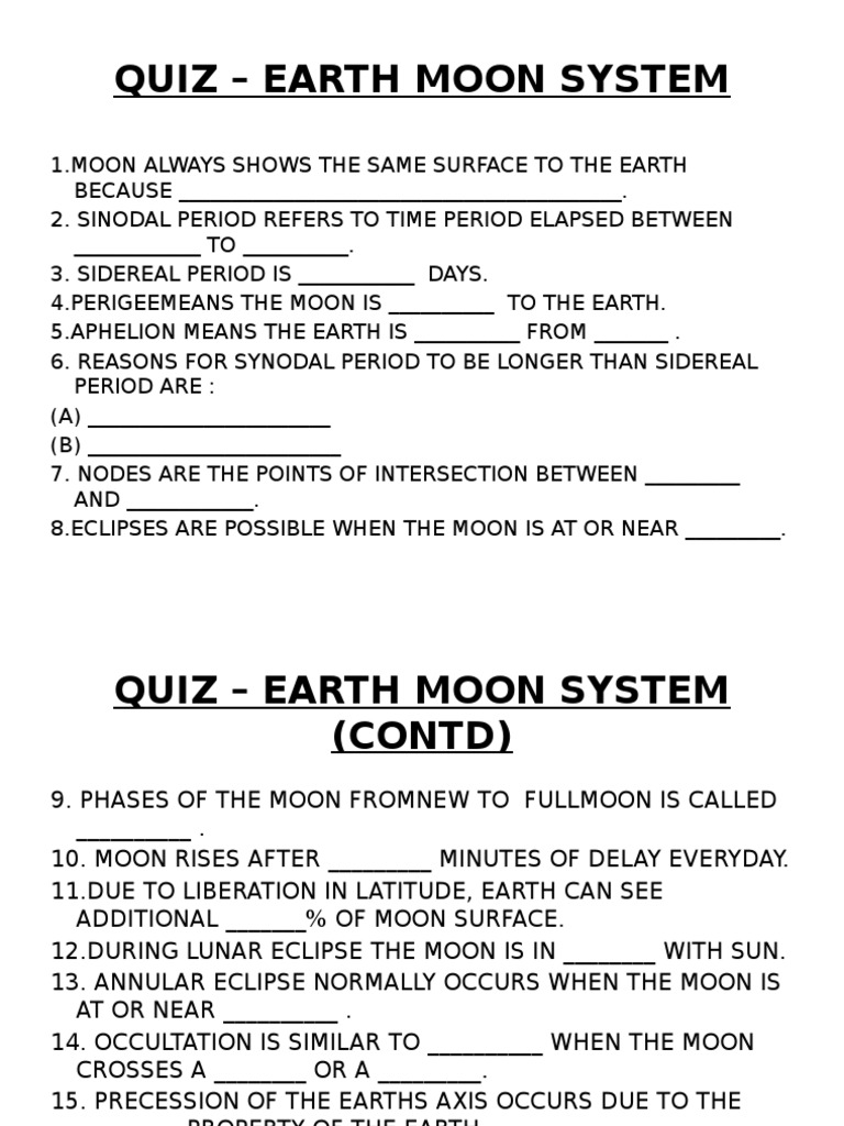 Moon Quiz Questions and Answers | PDF | Science & Mathematics