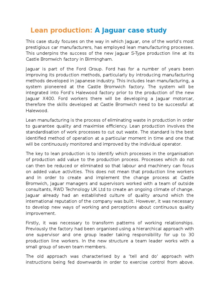 Lean Case Jaguar | PDF | Lean Manufacturing | Inventory