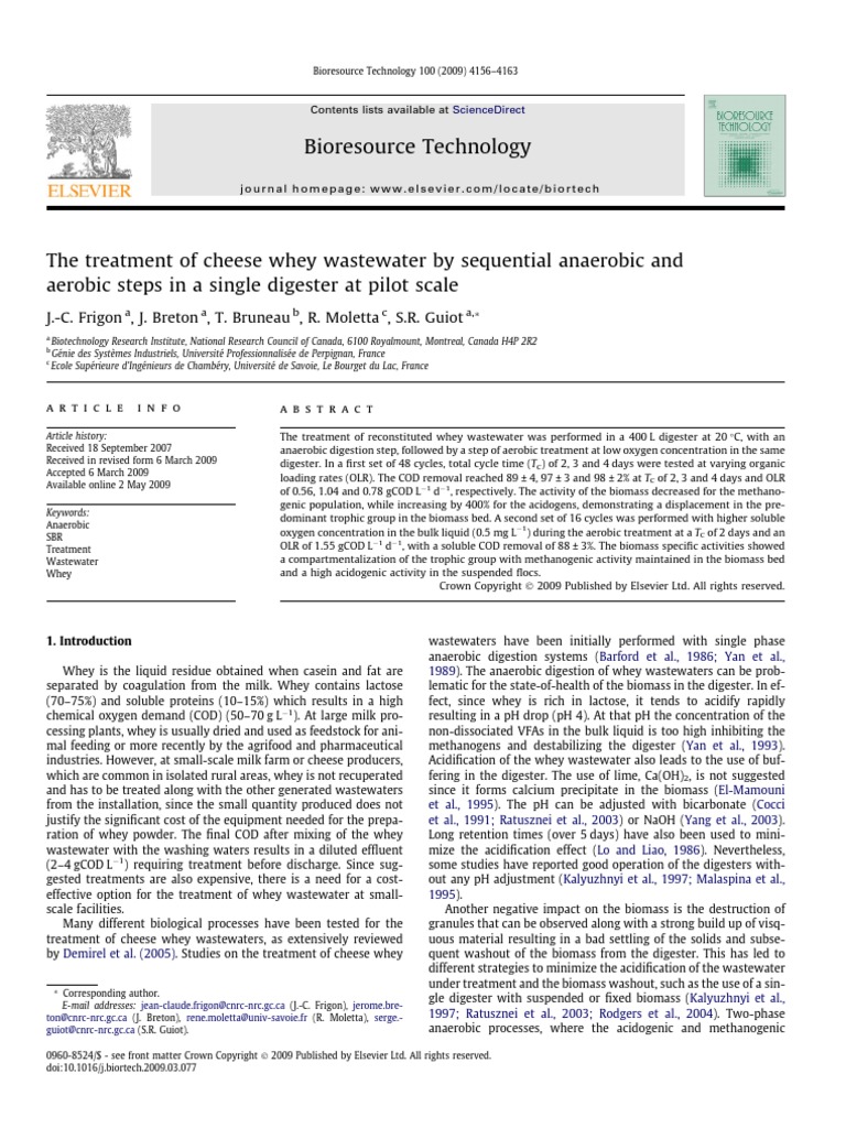 10 The Treatment of Cheese Whey Wastewater by Sequential Anaerobic ...